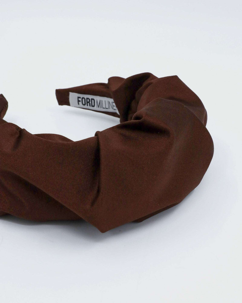 "JUDE" Chocolate Brown Ruched Headband by Australian label, FORD MILLINERY