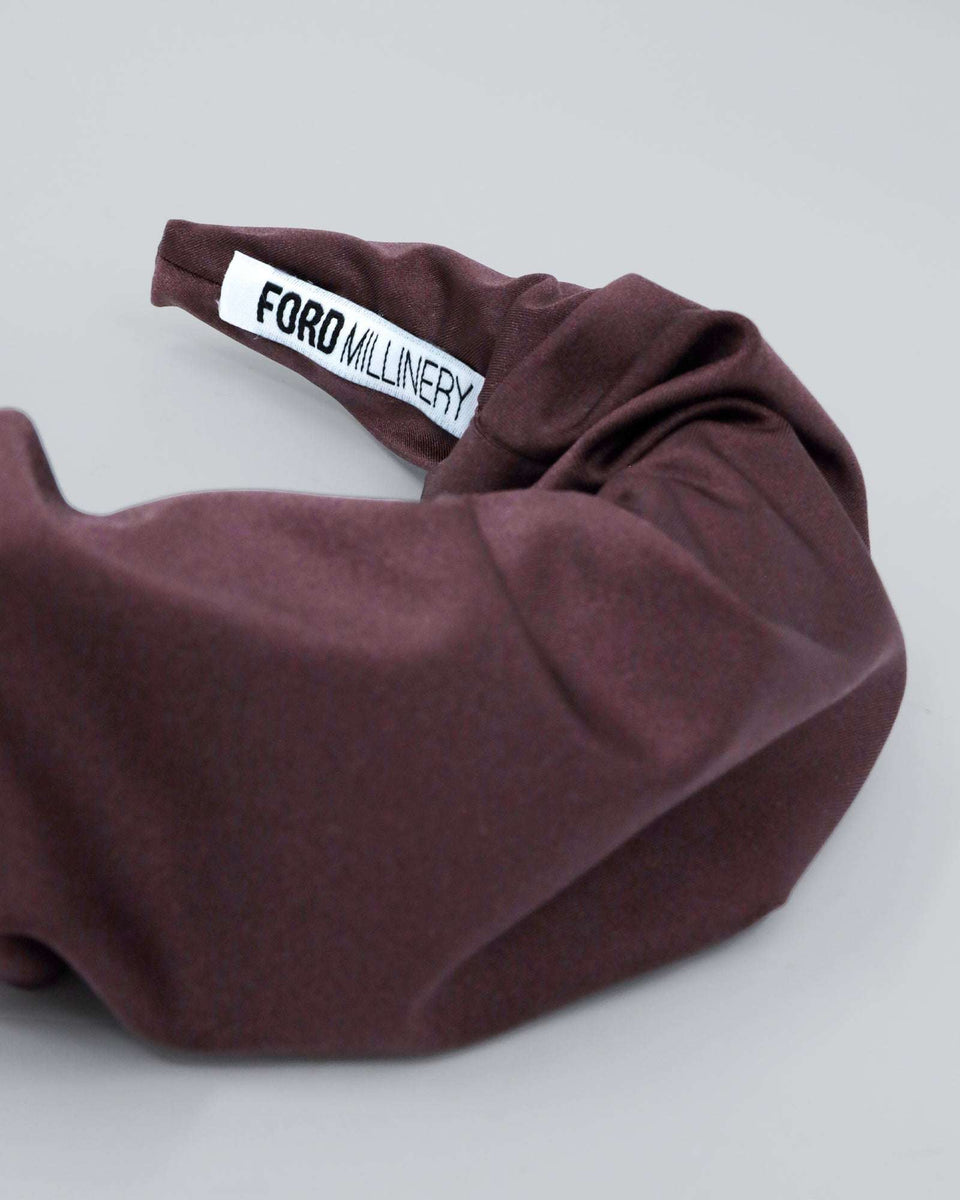 "JUDE" Mocha Ruched Headband by Australian label, FORD MILLINERY