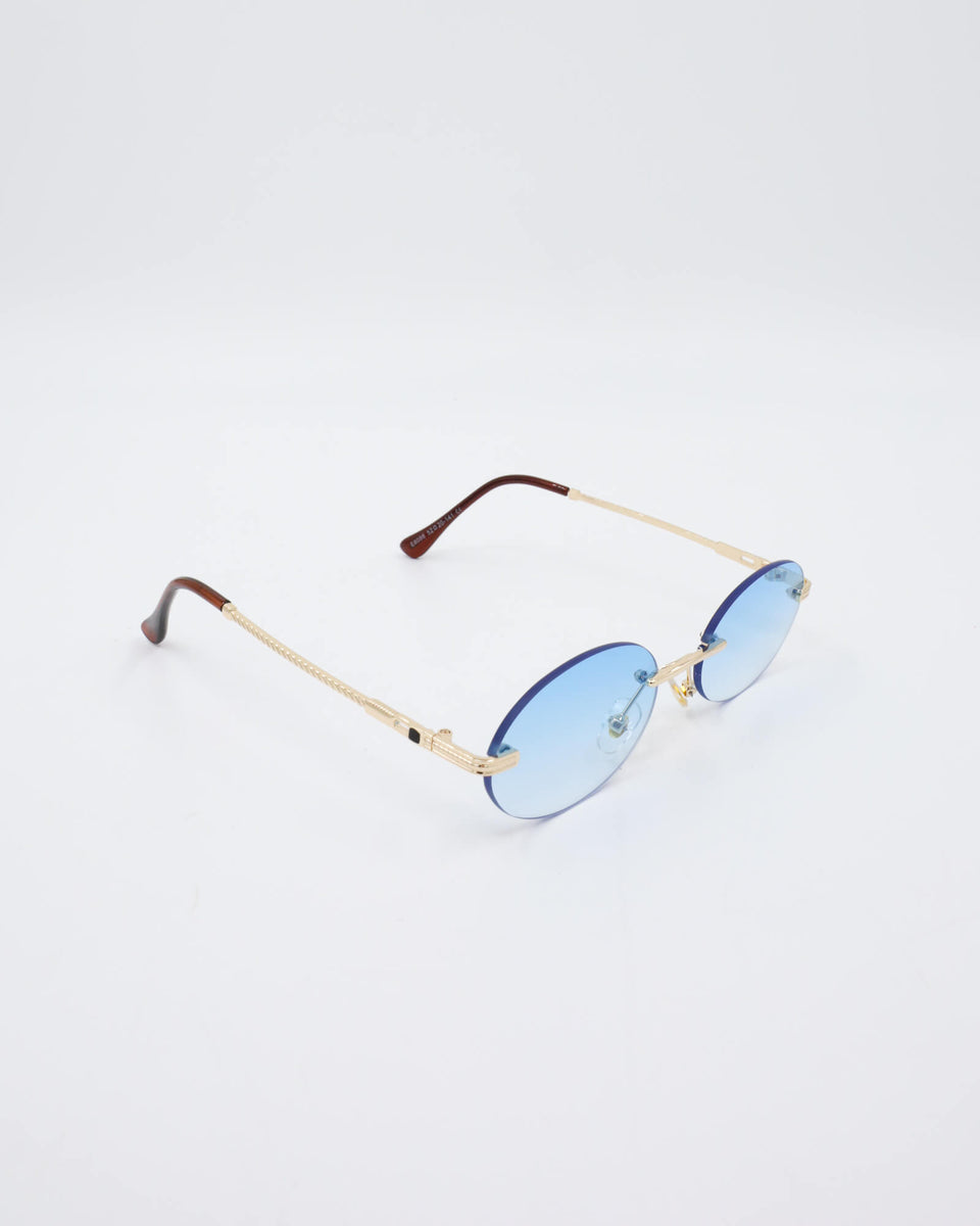 ORACLE Blue Rimless Oval Sunglasses | FORD MILLINERY