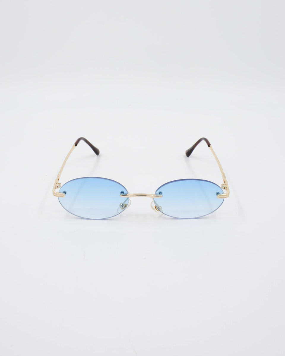 ORACLE Blue Rimless Oval Sunglasses | FORD MILLINERY